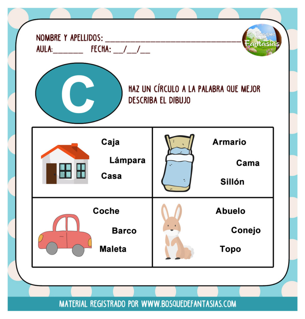 Fichas de VOCABULARIO con las letras del abecedario