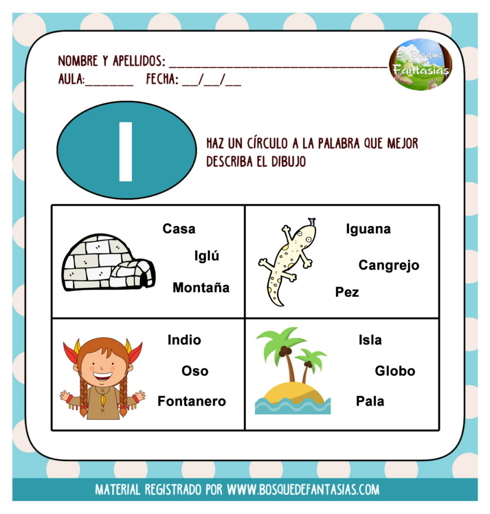 Fichas de VOCABULARIO con las letras del abecedario