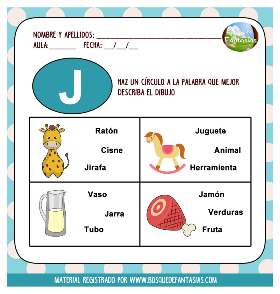 Fichas de VOCABULARIO con las letras del abecedario