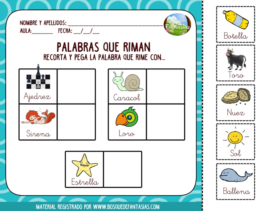 Cuadernillo con fichas recortables para aprender a RIMAR