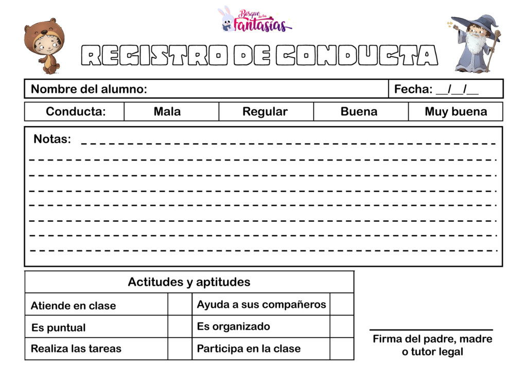 Fichas de REGISTROS de CONDUCTA para aulas