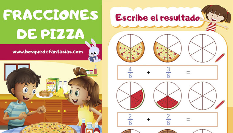 ejercicios de fracciones con pizza - Juegos infantiles
