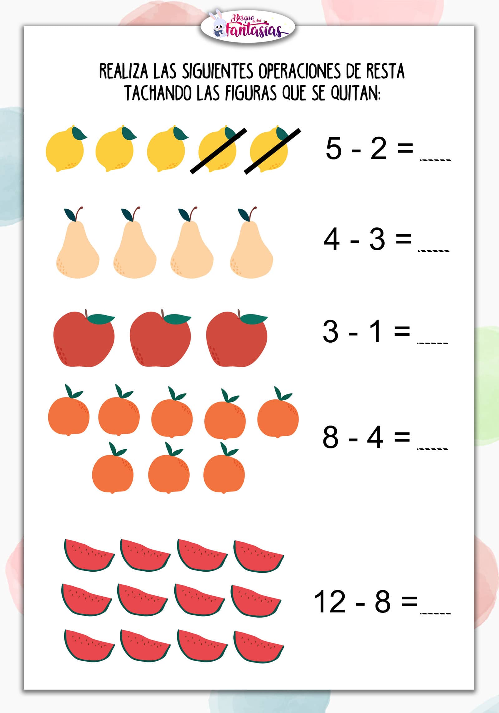 cuadernillo aprende a restar hoja 1 - Juegos infantiles