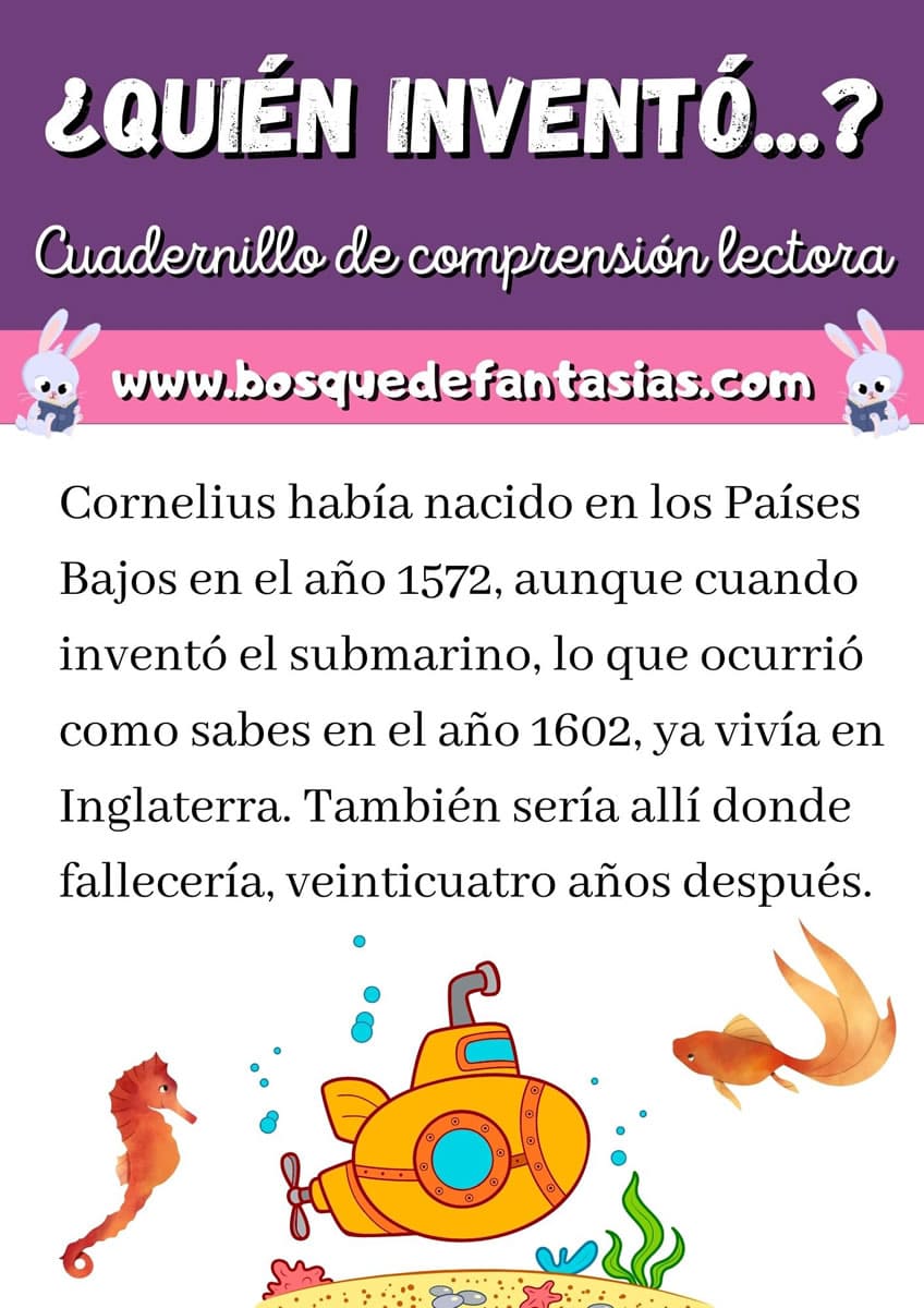 fichas comprension lectora submarino hoja 4 - Juegos infantiles