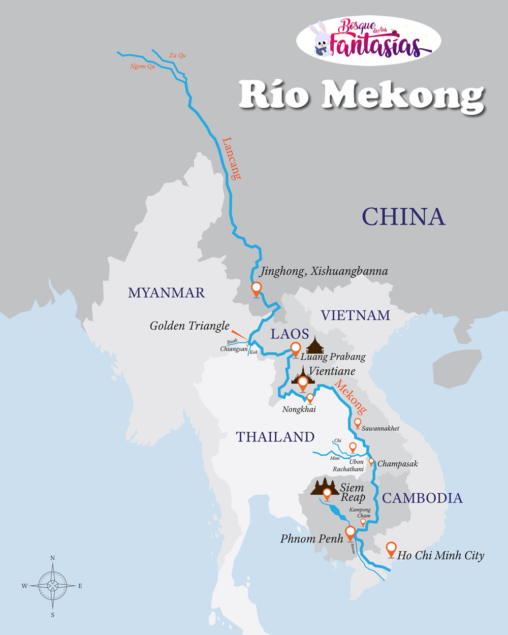 rio mekong mapa - Juegos infantiles