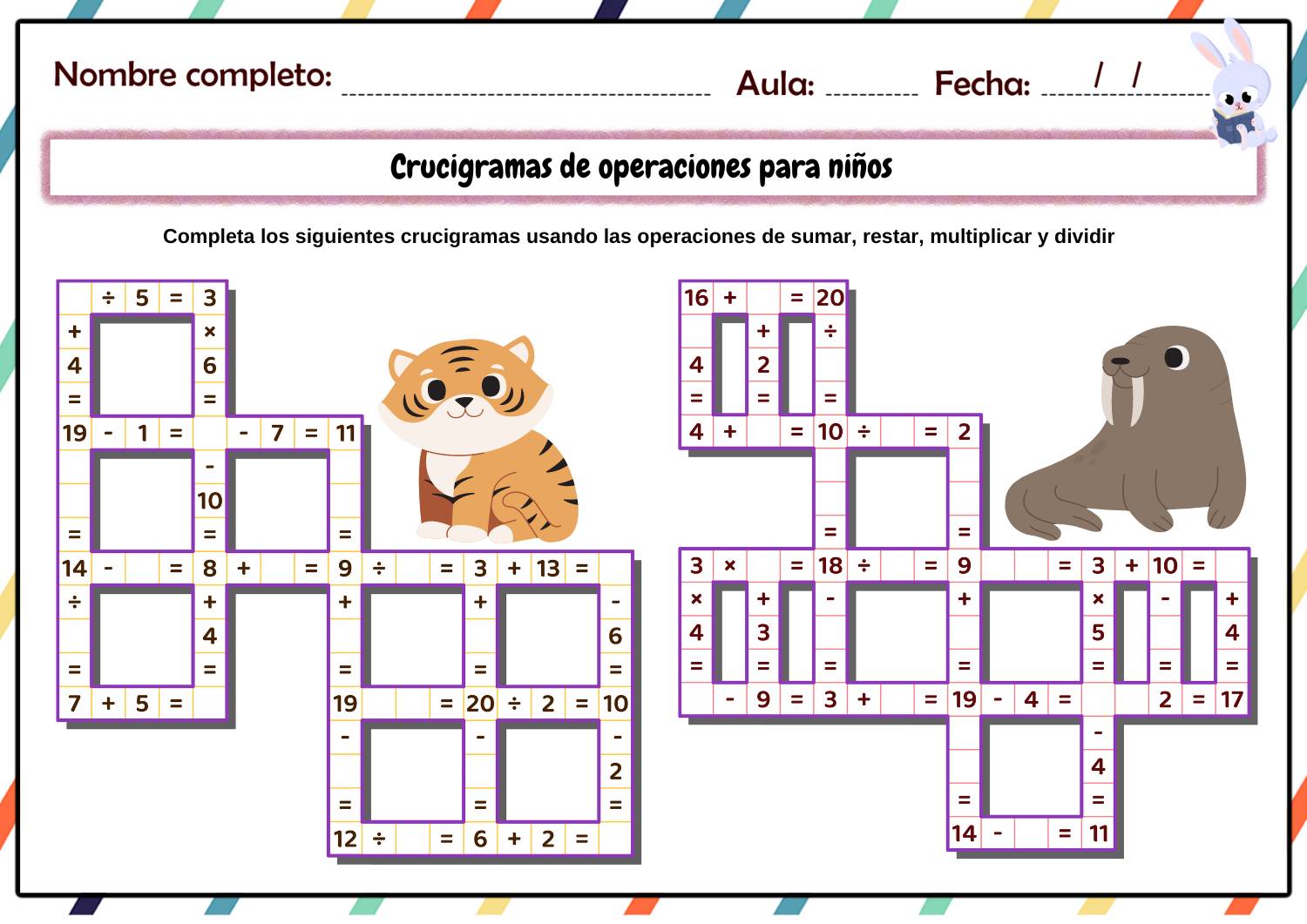 crucigramas de multiplicaciones y divisiones 13 - Juegos infantiles