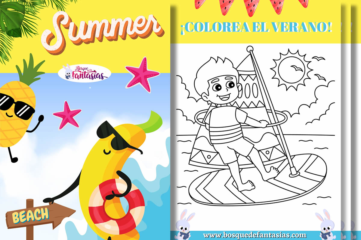 Cuadernillo de dibujos para colorear en verano en formato PDF